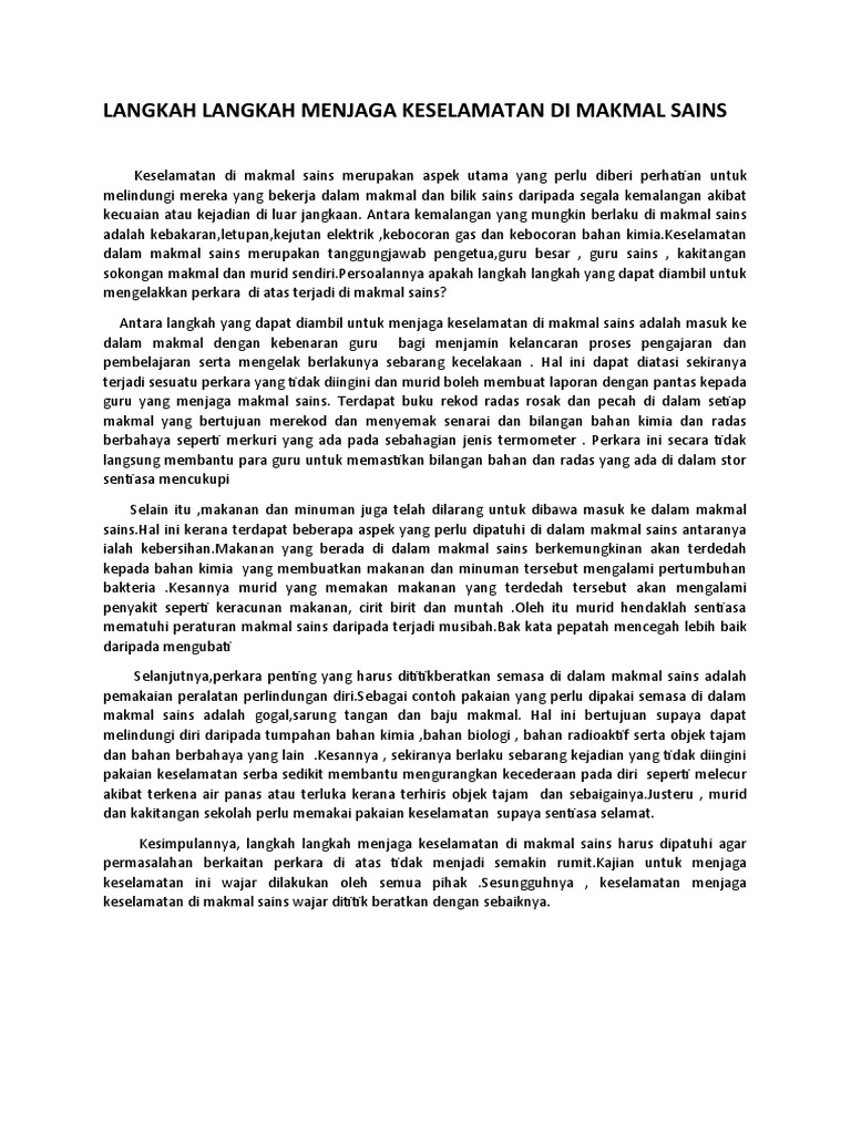 Langkah Keselamatan di Makmal Sains | PDF | Sains & Matematika