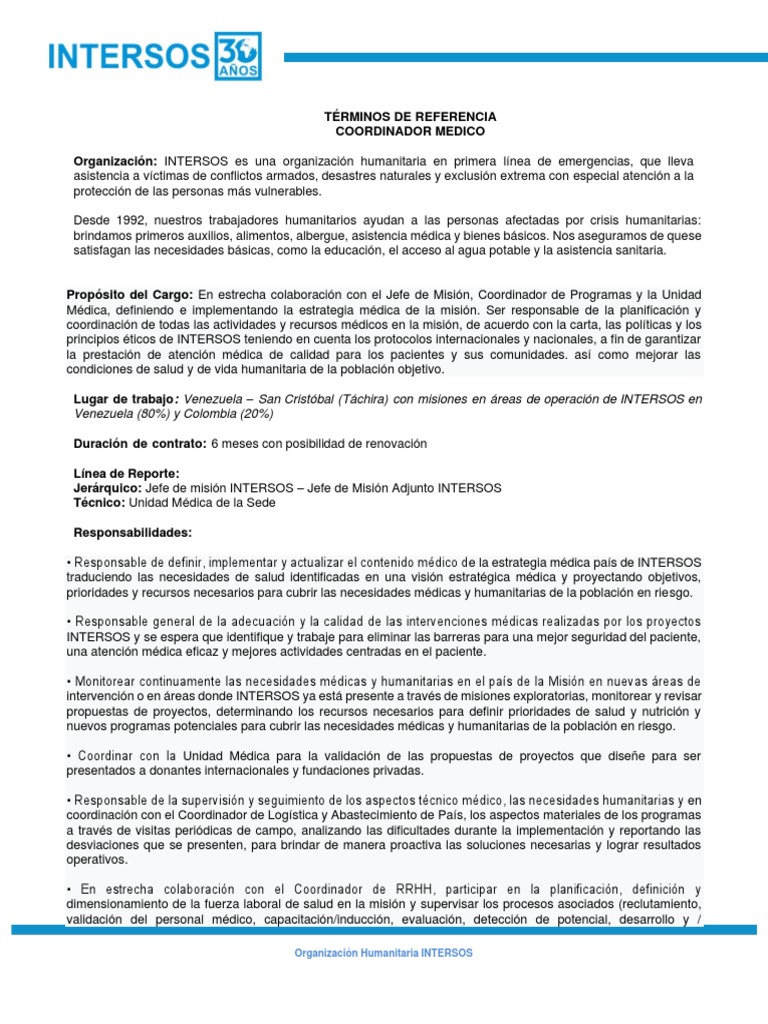 57 - TDR Coordinador Medico 202306 | PDF | Gestión de recursos humanos