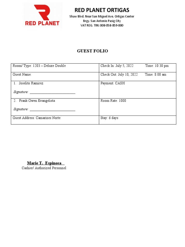 Guest Folio | PDF