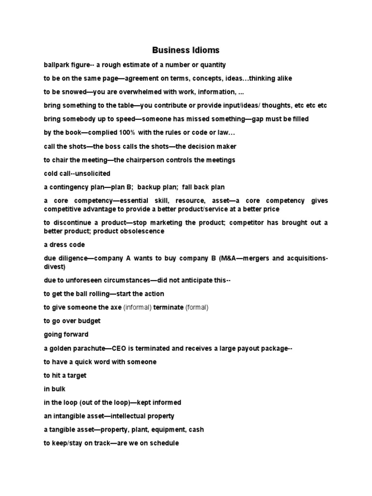 Essential Business Idioms Explained | PDF | Business