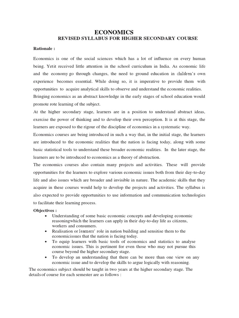 Economics HS 1ST Year | PDF