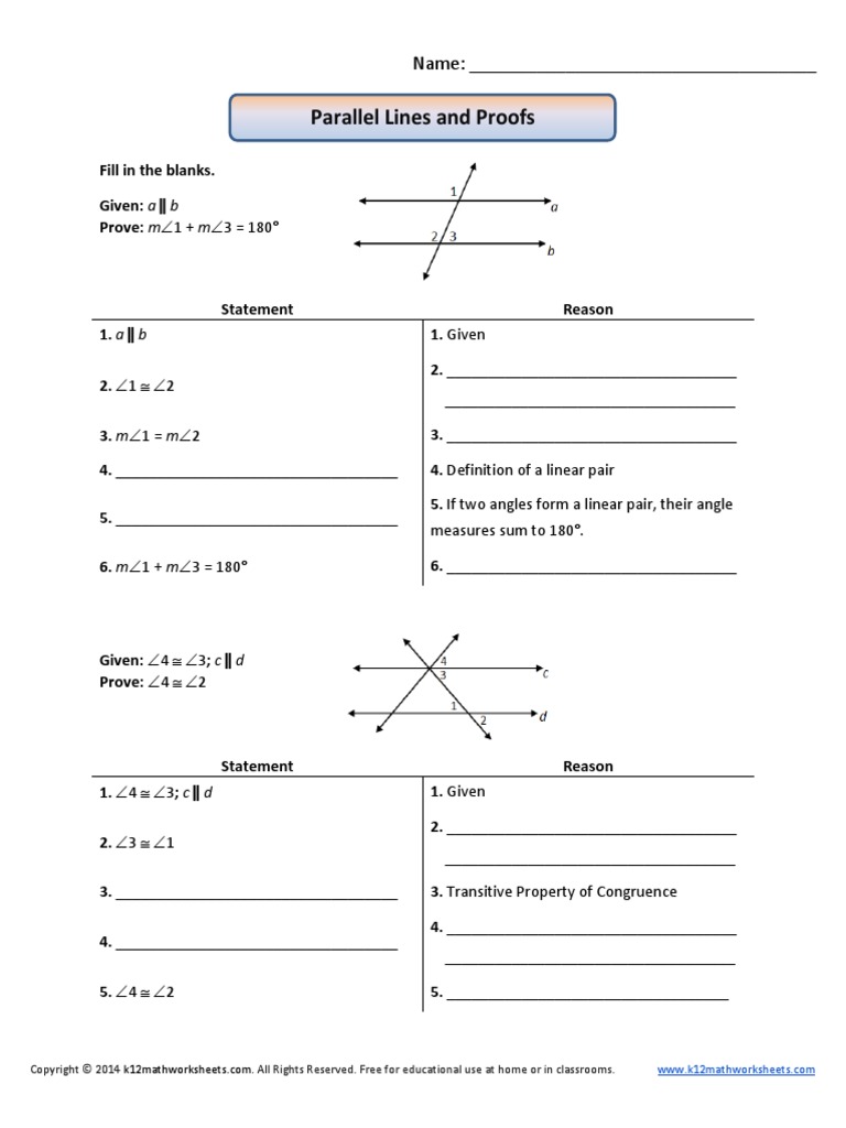TRACE EBARB - Paallel Lines and Proofs - Geometry Proofs Worksheet | PDF | Geometry | Mathematics