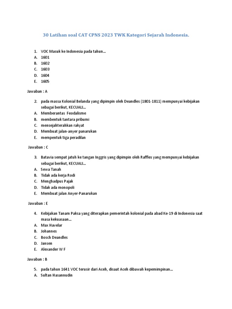 Soal CAT CPNS 2023: Sejarah Indonesia | PDF