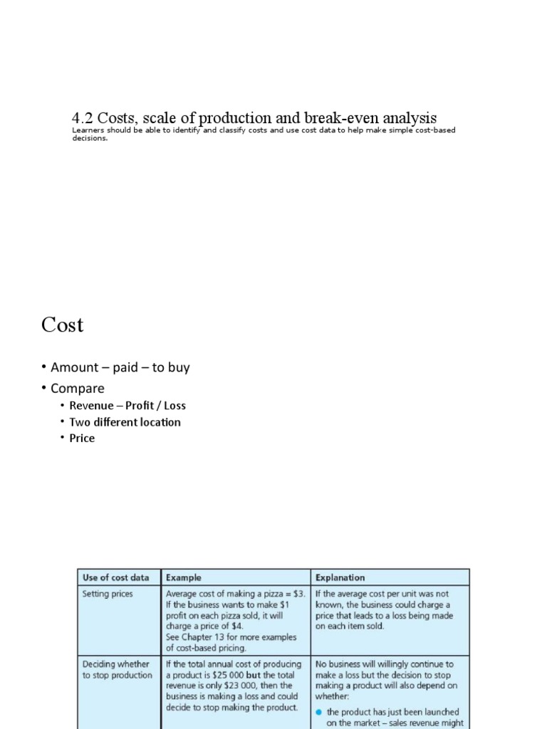 4.2 Costs, Scale of Production and Break-Even Analysis - Learner | PDF ...