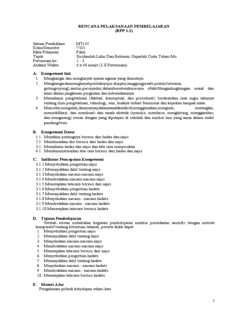 RPP Fiqih Kls 7 No 1.1 | PDF | Karier & Perkembangan