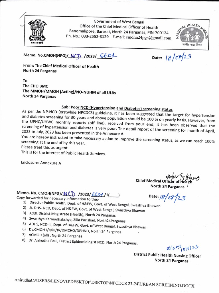 Poor NCD Screening - Letter From CMOH | PDF