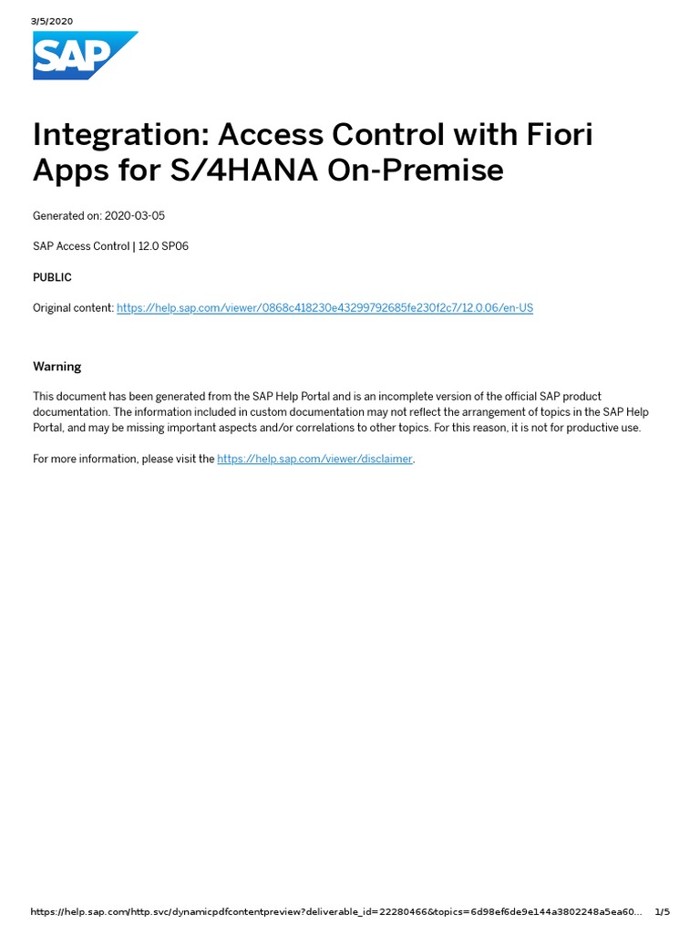Integration Access Control With Fiori Apps For S4HANA On-Premise | PDF