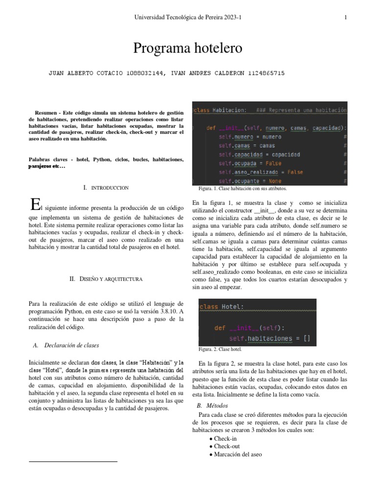 Informe programa de hoteleria python | PDF