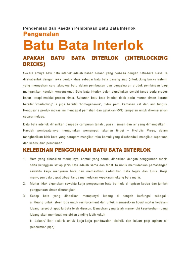 Kaedah Pembinaan Batu Bata Interlok | PDF