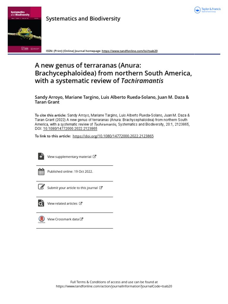 A New Genus of Terraranas Anura Brachycephaloidea From Northern South America With A Systematic ...