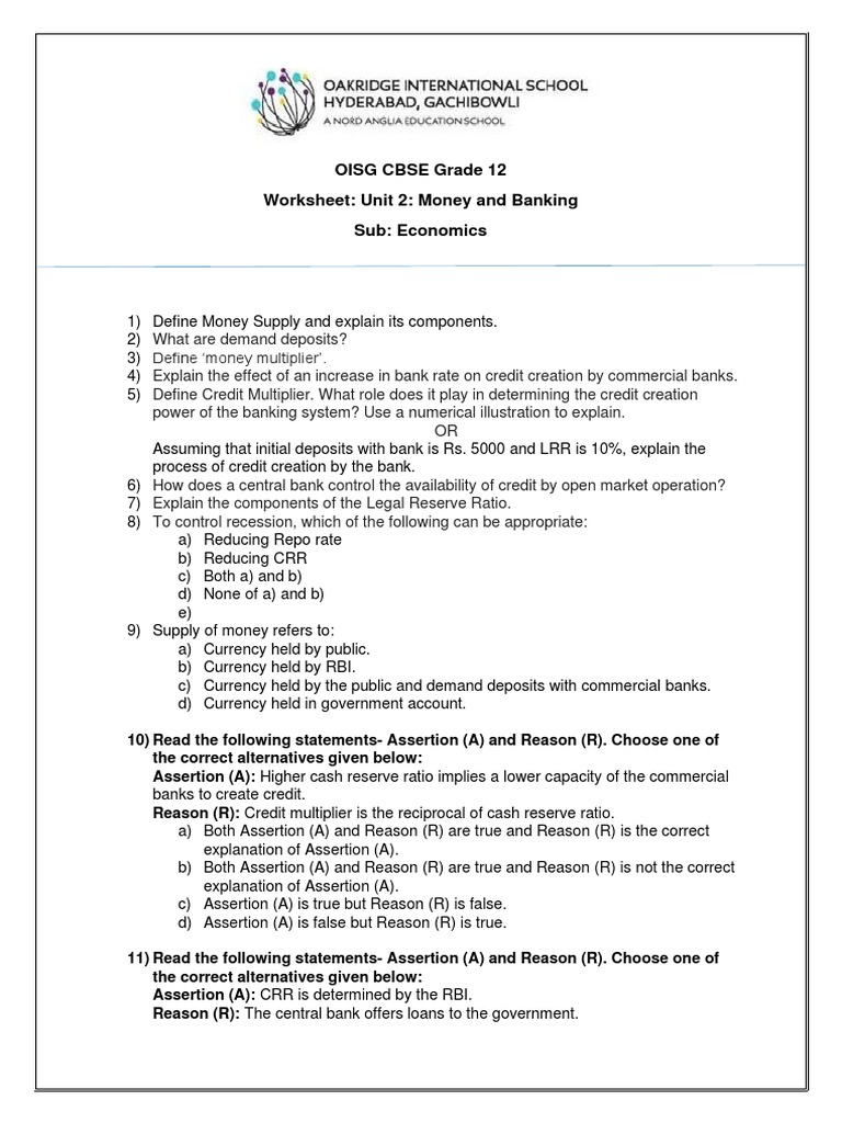 Worksheet Unit 2 - Money and Banking | PDF | Money Creation | Reserve ...
