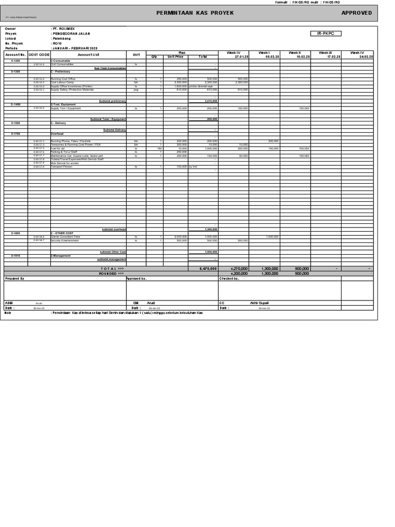 1 Format Kas Proyek RO10 (JAN-FEB 2023) - Arudi | PDF | Business ...
