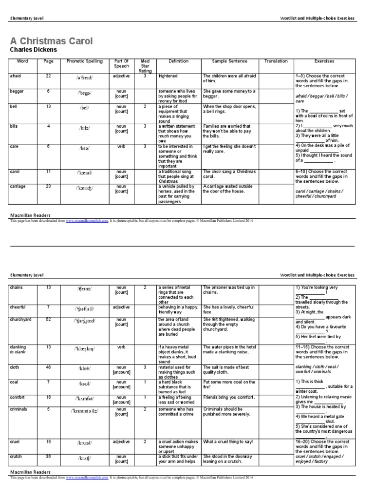 A Christmas Carol Wordlist | PDF | Noun | Verb