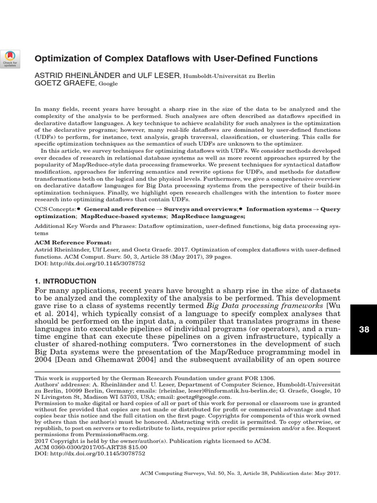 (CSUR '17) Optimization of Complex Dataflows With User-Defined Functions | PDF | Big Data ...