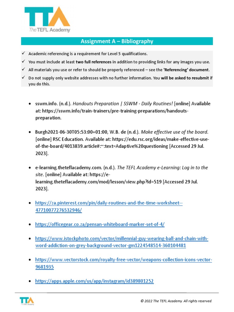 TEFL Assignment A: Academic Referencing Guide | PDF