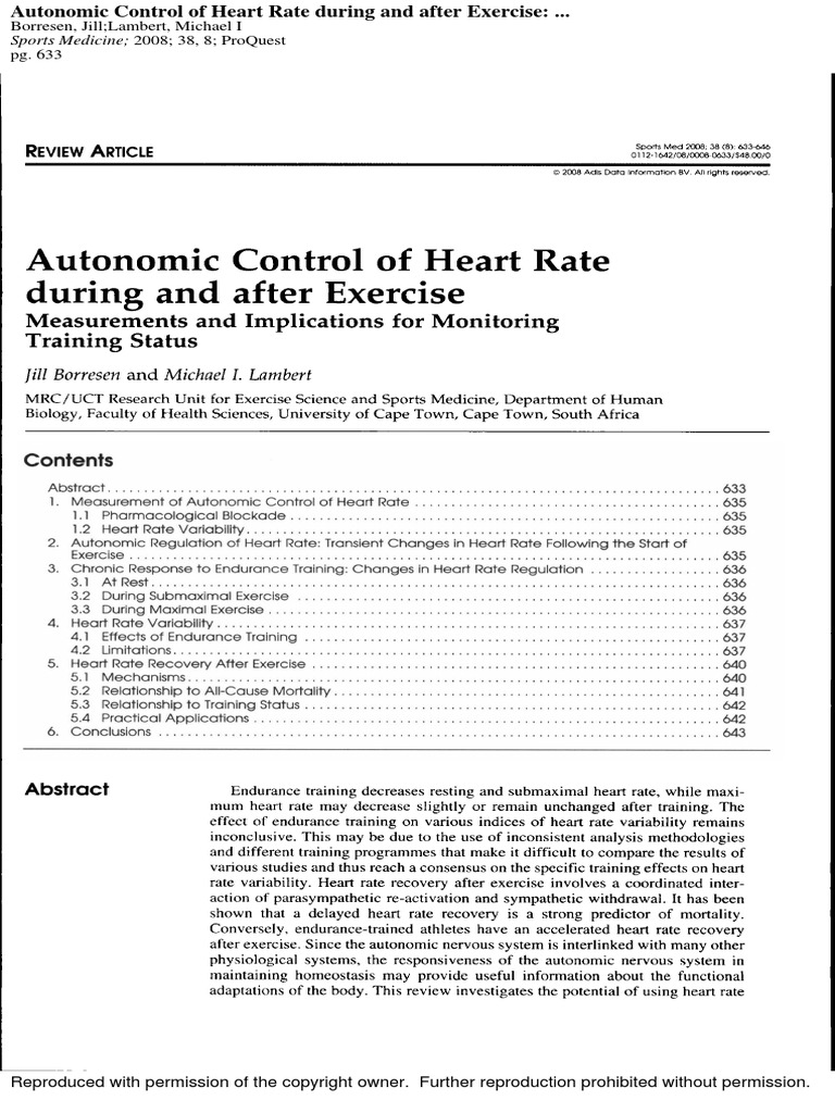 Autonomic Control of Heart Rate During and After Exercise Measurements and Implications For ...