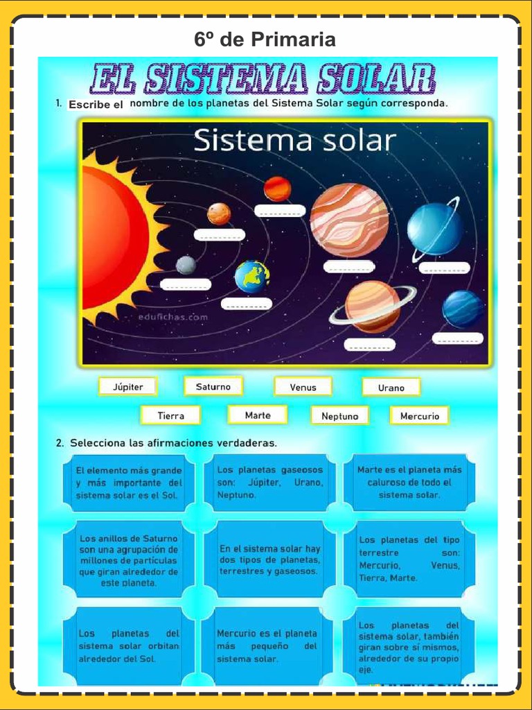 Prueba Del Sistema Solar 6to Grado Clase Modelo; EL SISTEMA SOLAR