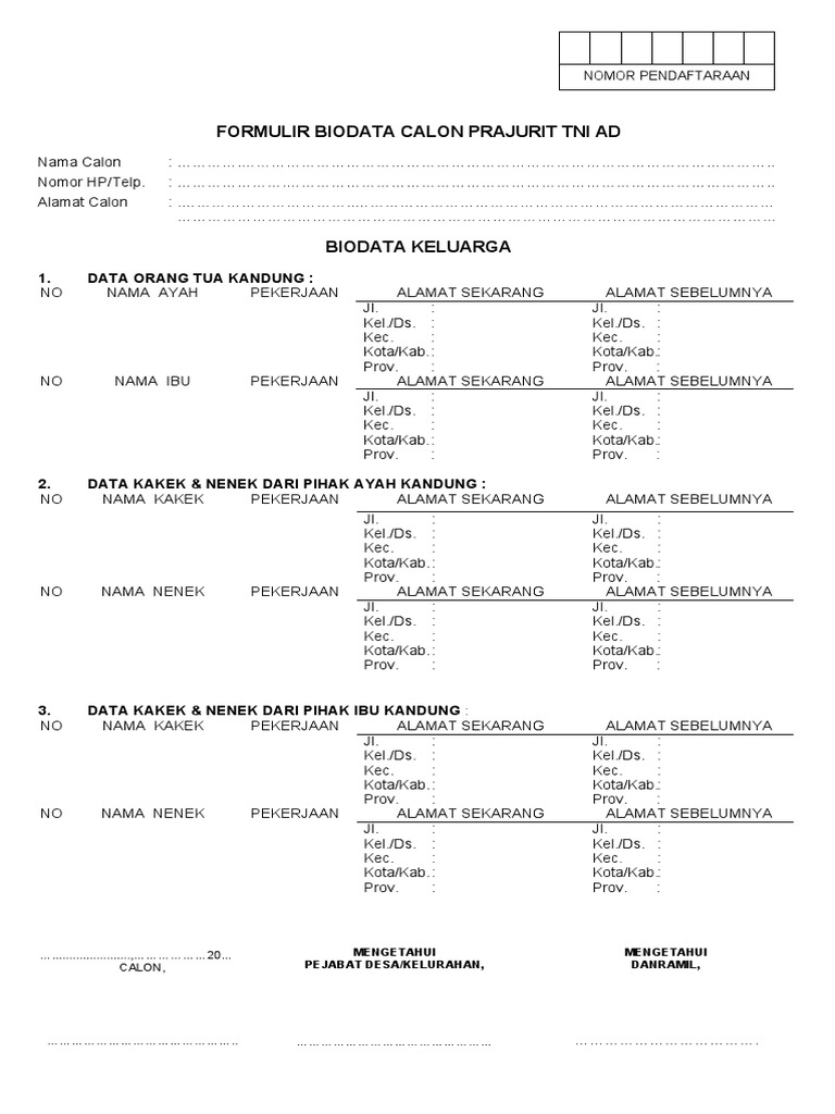Blanko Formulir Biodata | PDF