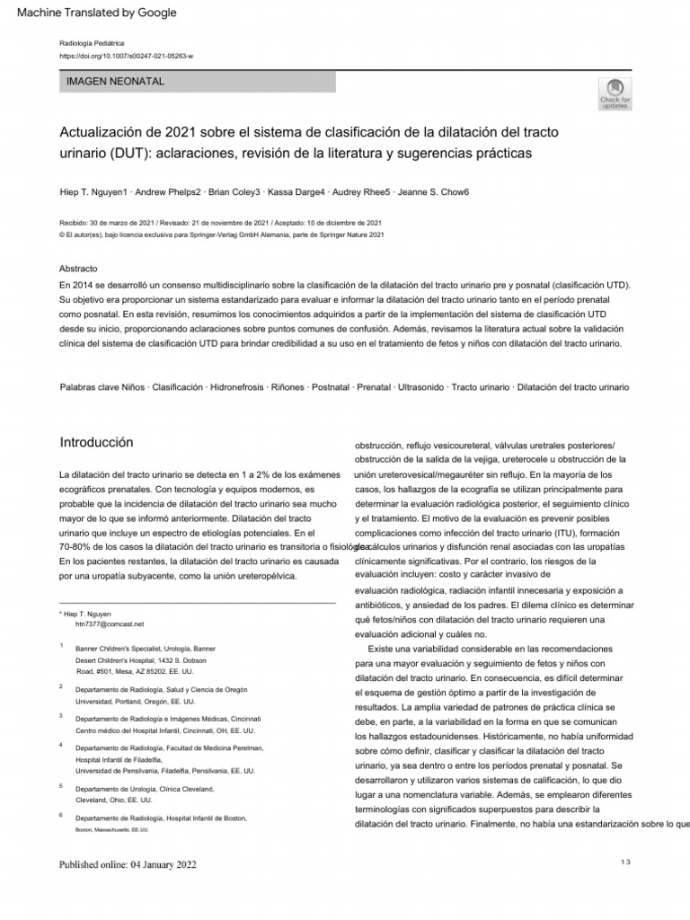 000 2021 Update On The Urinary Tract Dilation (UTD) Classification ...