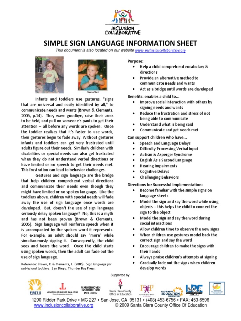 Basic Baby Sign Language Chart | PDF | Applied Linguistics | Human ...