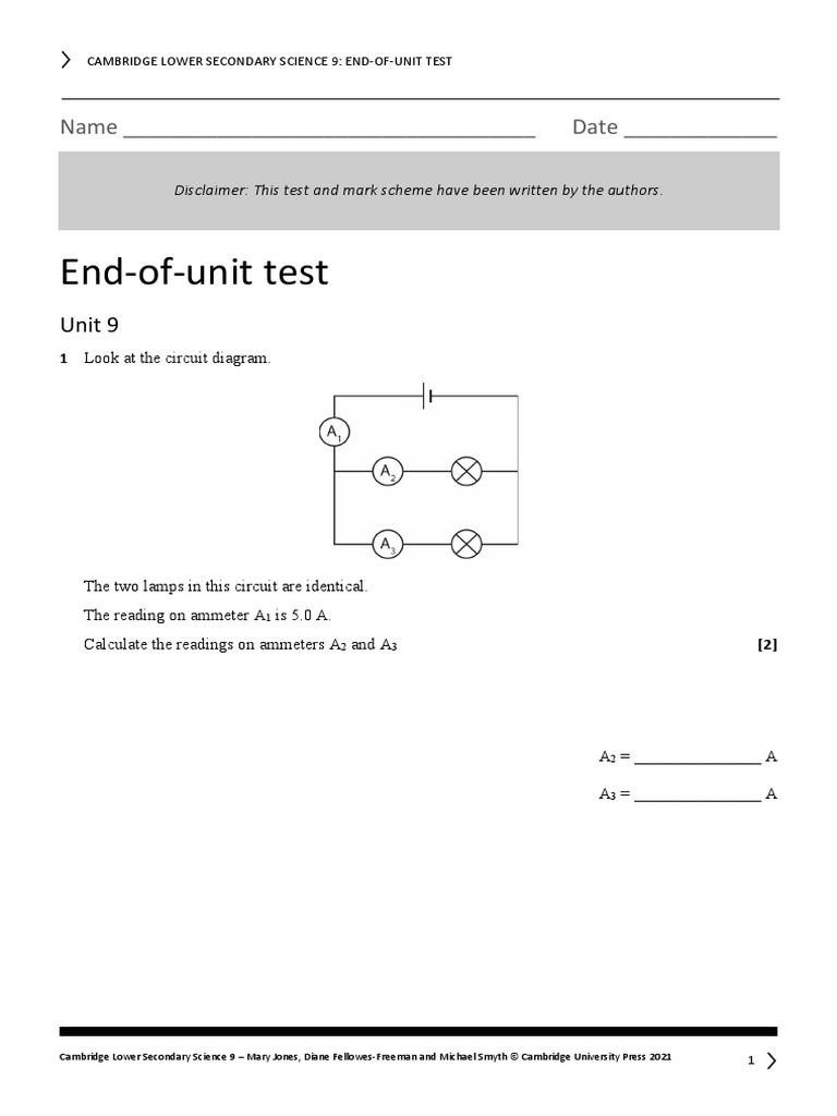 S9 - End of Unit 9 Test | PDF | Voltage | Series And Parallel Circuits