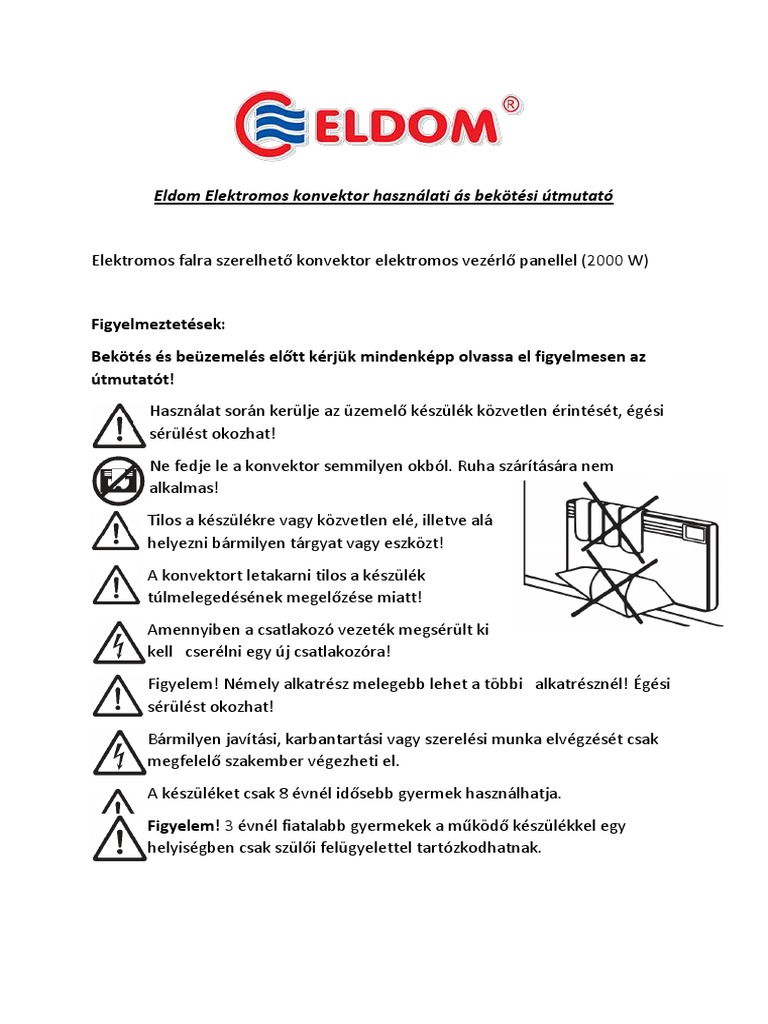 Eldom Elektromos Konvektor Használati Ás Bekötési Útmutató3 | PDF