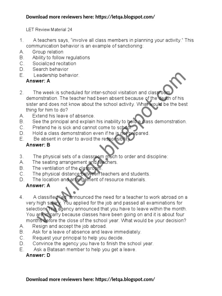 LET Review Material 24 | PDF | Teachers | Validity (Statistics)