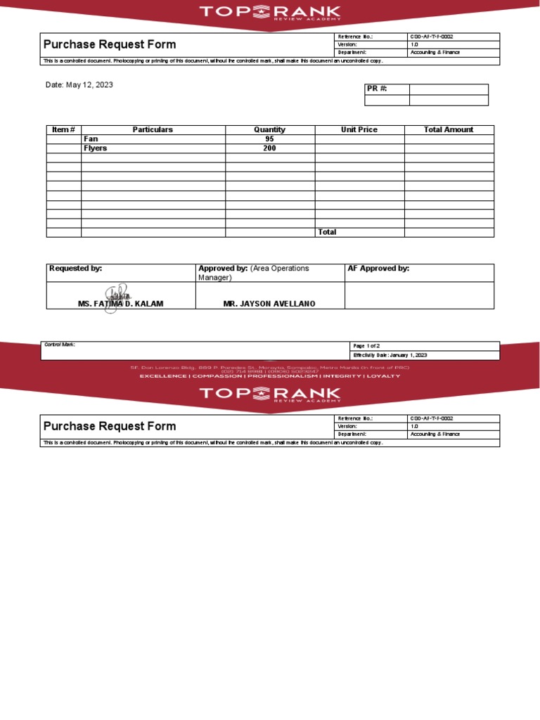 Purchase Request Form | PDF