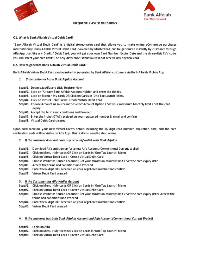 Bank Alfalah Virtual Debit Card FAQs Final | PDF | Debit Card | Banking