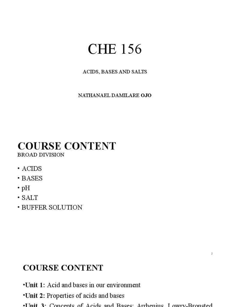 CHE 156 Acids Bases and Salt Units 1 and 3 | PDF | Science & Mathematics