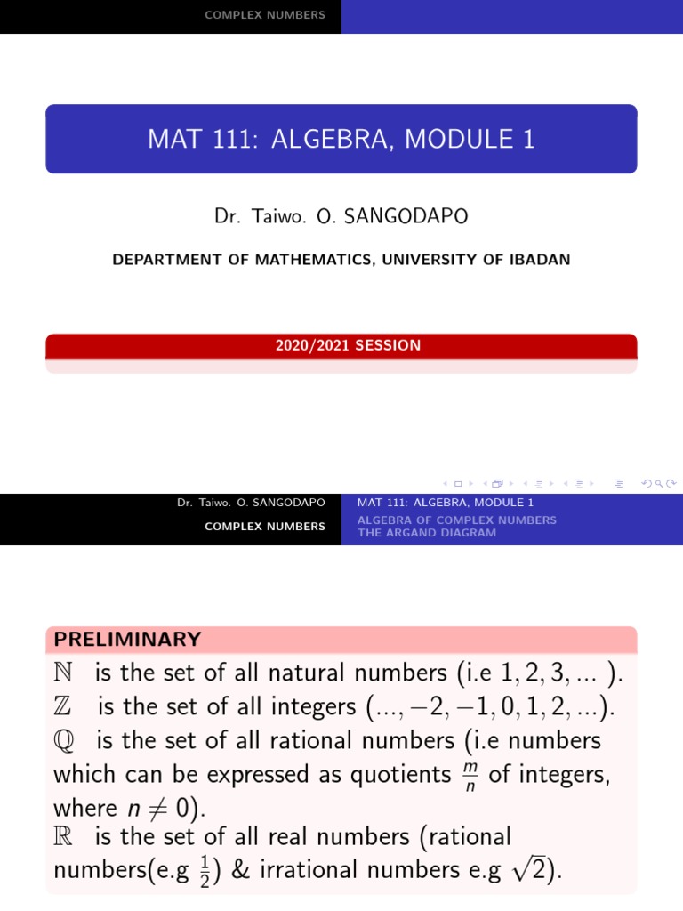 MAT 111 Slide 7. Lecture Note 1 | PDF | Numbers | Complex Number