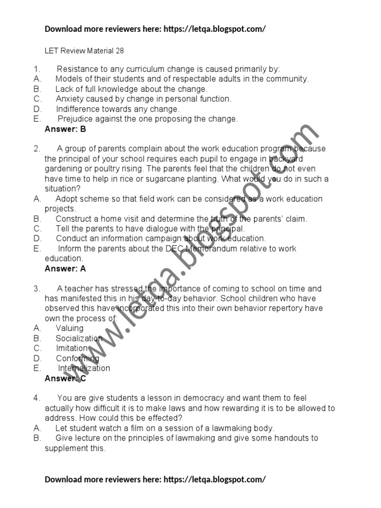 LET Review Material 28 | PDF | Teachers | Learning