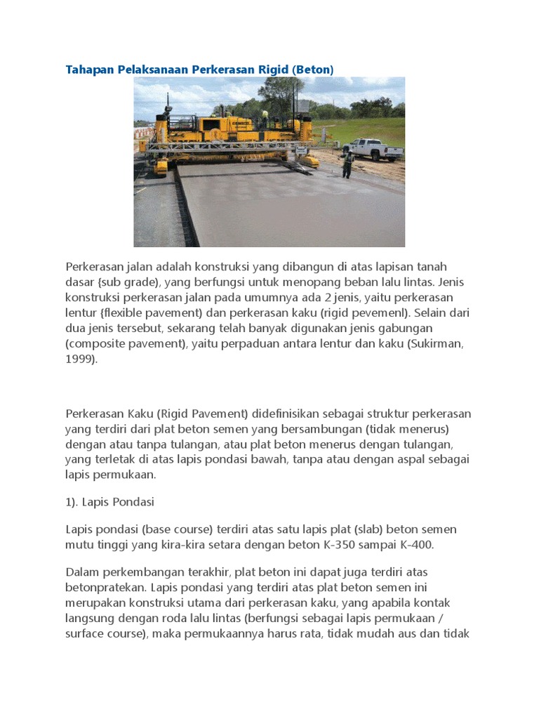 Tahapan Pelaksanaan Perkerasan Rigid | PDF
