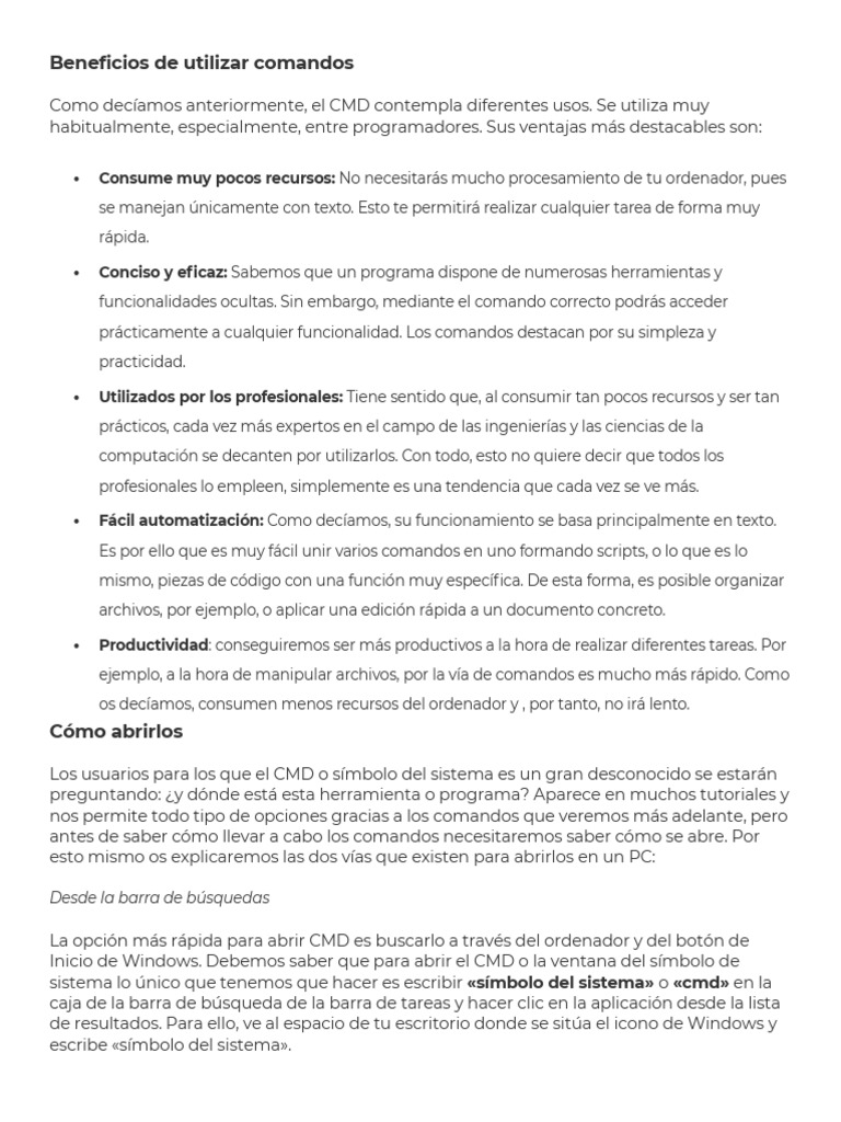 Beneficios de Utilizar Comandos | PDF | Interfaz de línea de comando | Ventana (informática)