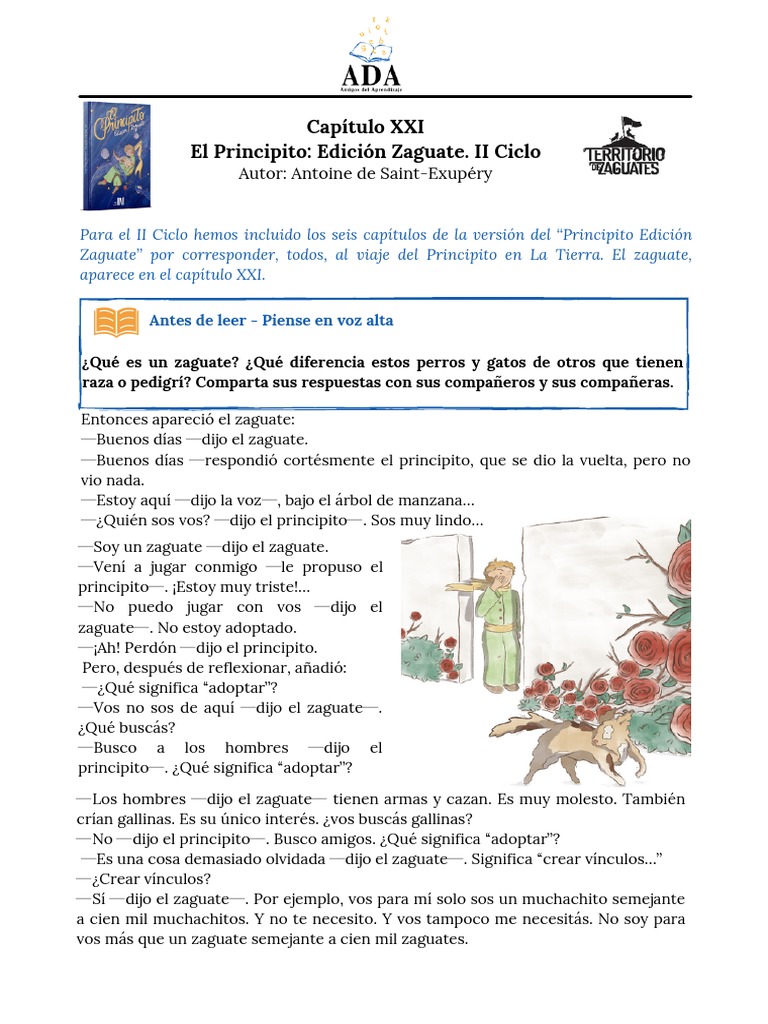 6 El Principito Edicion Zaguate. II Ciclo. CAPITULO XXI | PDF | El Principito