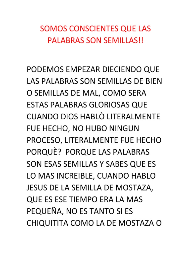 Las Palabras Son Semillas | PDF