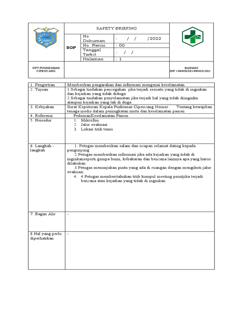 Sop Safety Briefing | PDF
