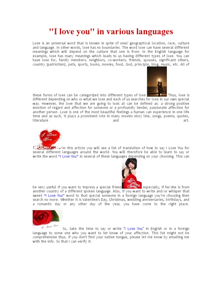 Love In Different Languages List