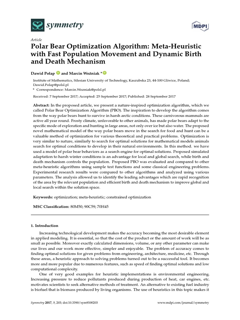 Polar Bear Optimization Algorithm Download Free Pdf Mathematical Optimization Metaheuristic