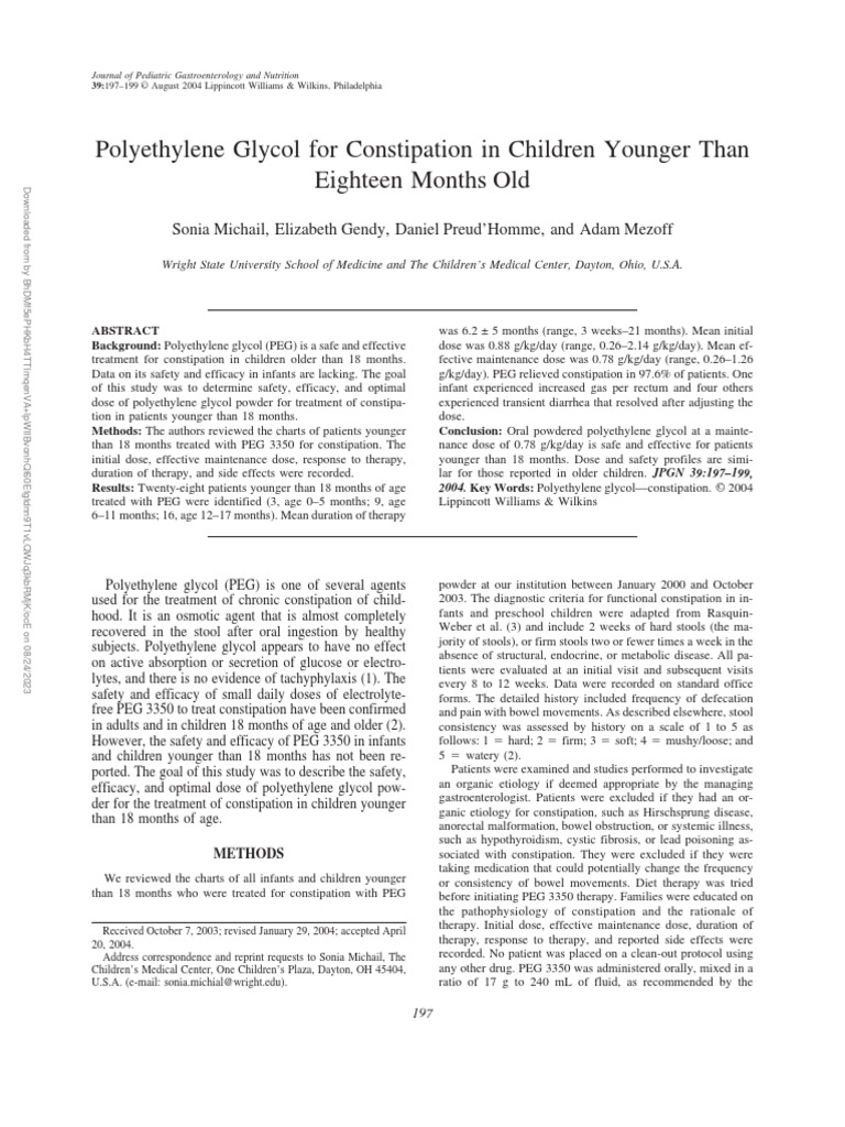 Polyethylene Glycol For Constipation in Children Younger Than Eighteen ...