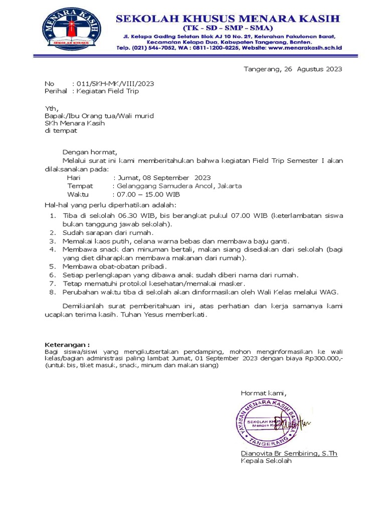 011 Surat Field Trip | PDF | Kesehatan Holistik