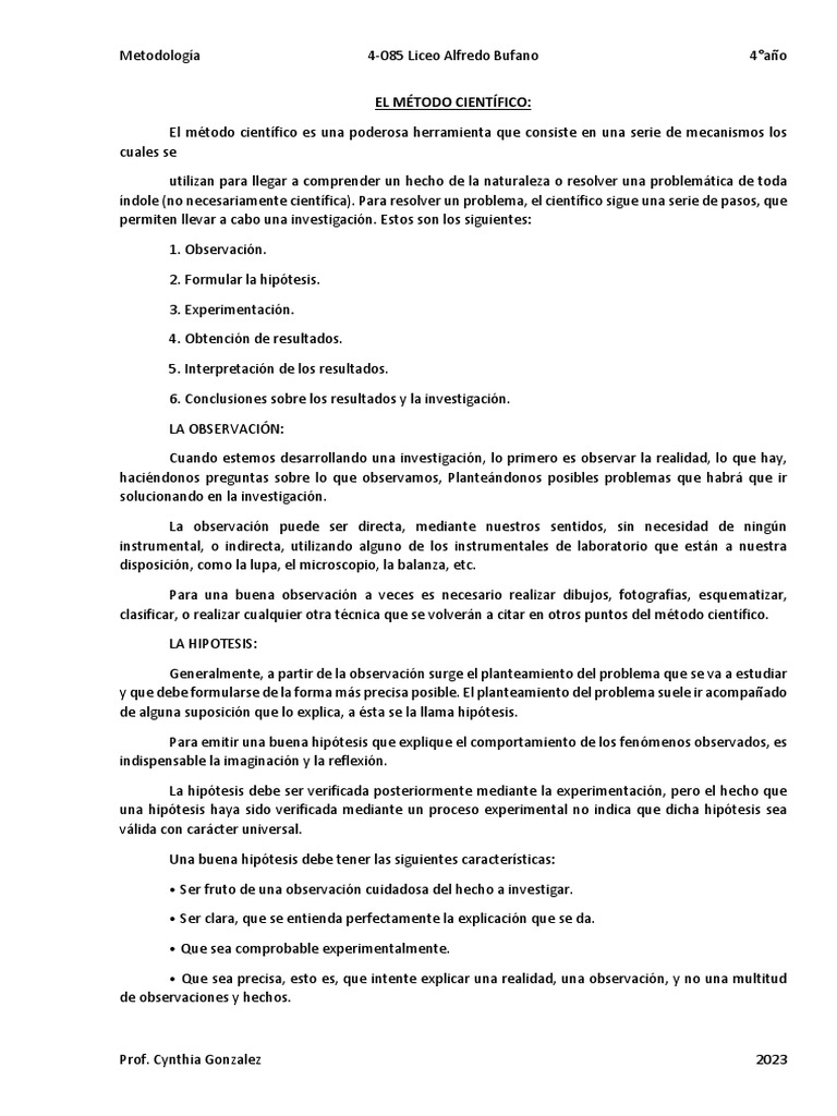 Método Científico: Pasos y Ejemplos | PDF | Experimentar | Observación