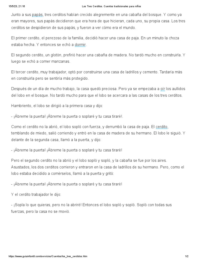 Los Tres Cerditos Cuentos Tradicionales Para Niños Pdf