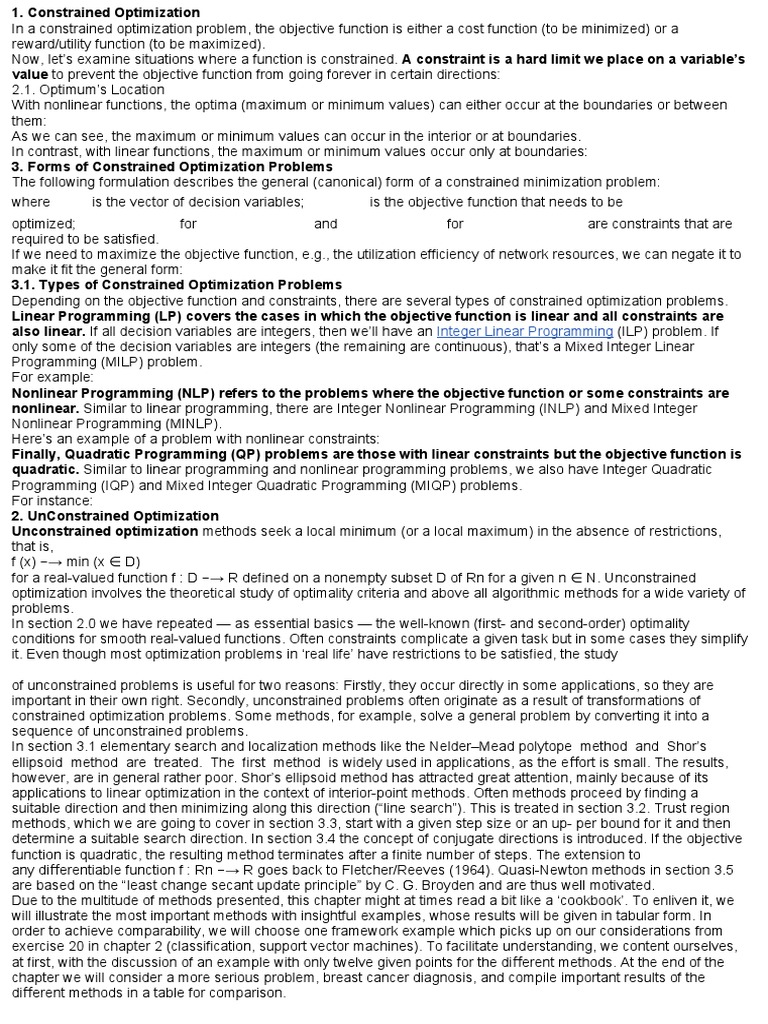 Unconstrained vs. Constrained Optimization | PDF | Mathematical Optimization | Linear Programming