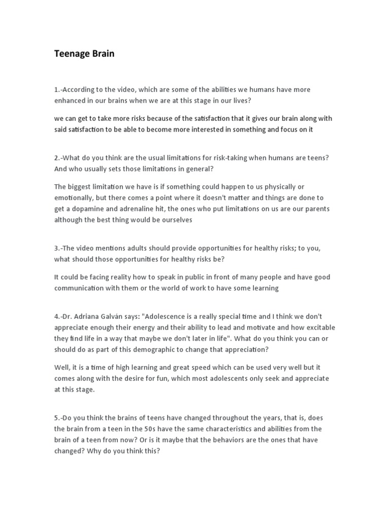 Teenage Brain | PDF | Adolescence | Behavioural Sciences