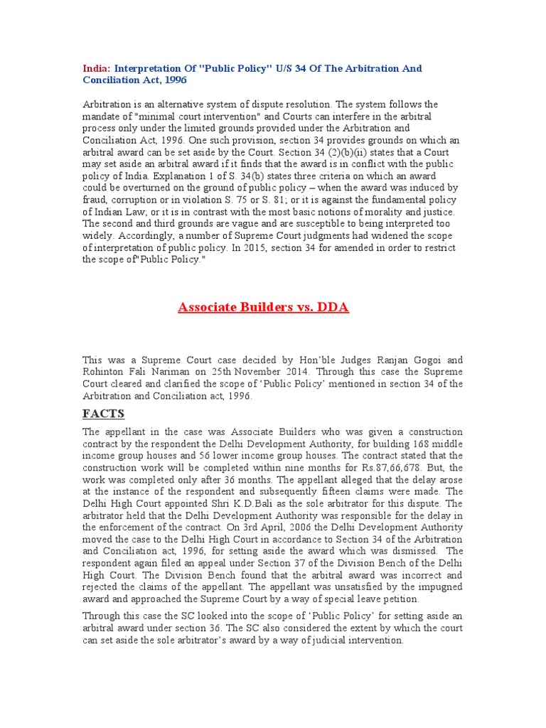 Associate Builders v. DDA: Public Policy Insights | PDF | Arbitration ...