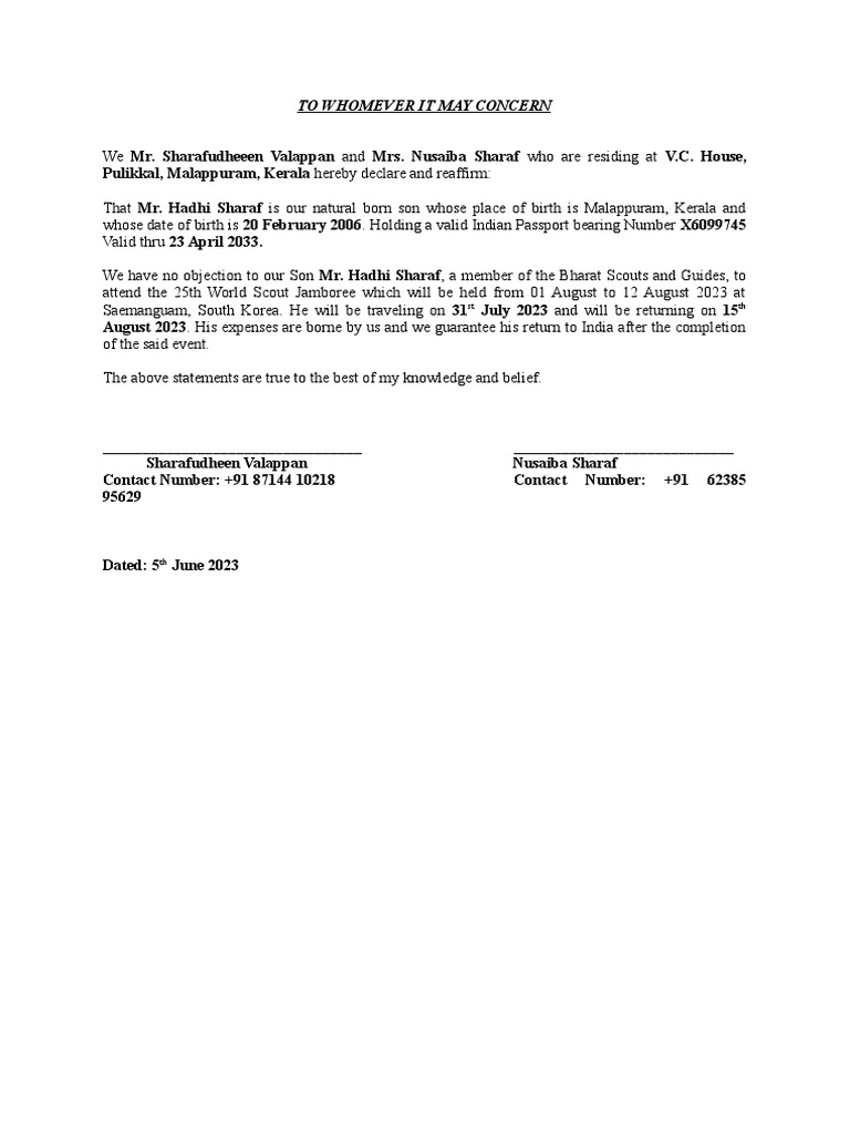 Concent Letter | PDF