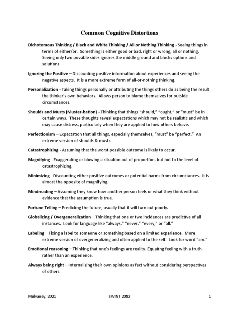 Cognitive Distortions & Irrational Beliefs | PDF