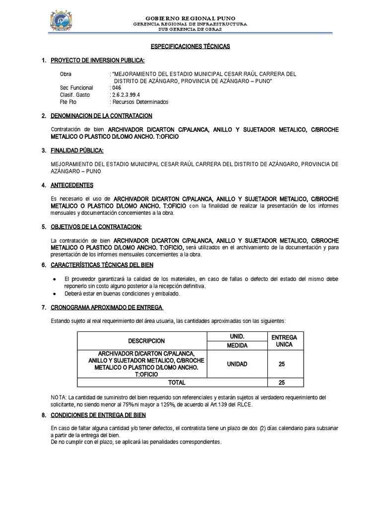 Azángaro Stadium Improvement Plan | PDF | Law | Technology & Engineering