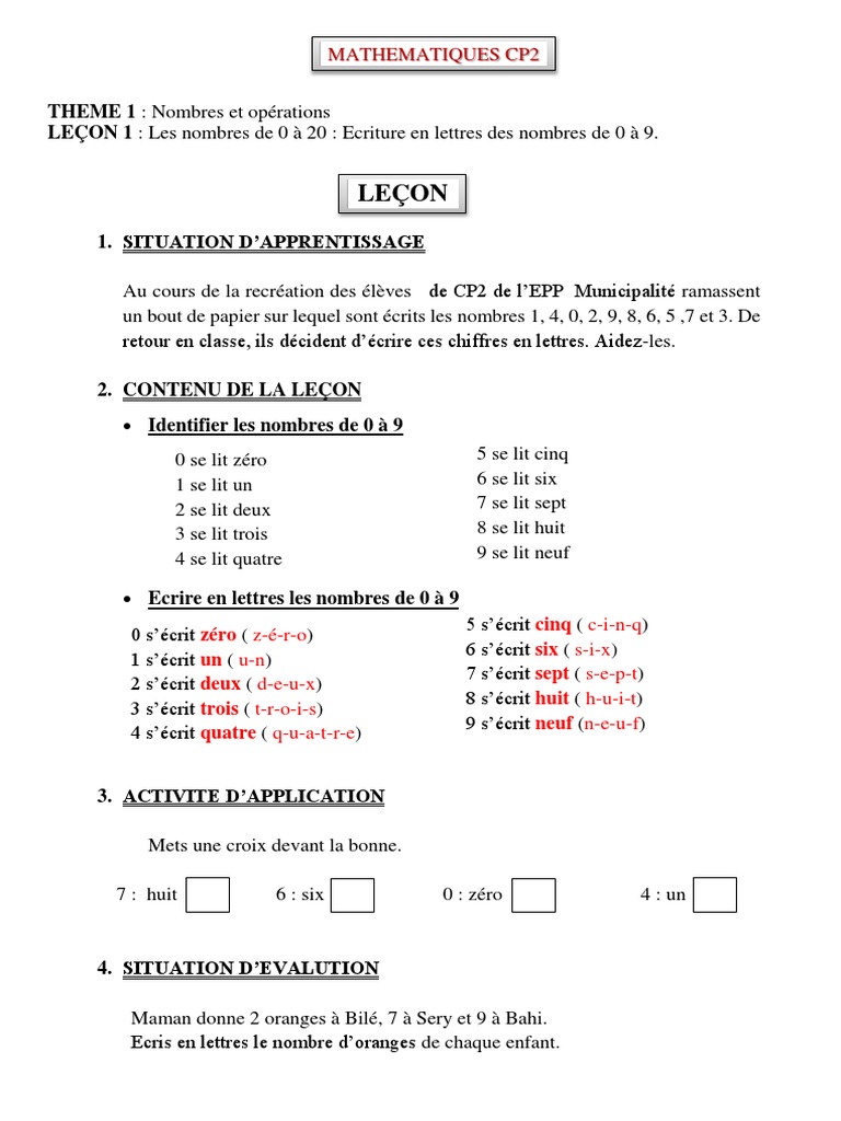 LEÇON 1 Les Nombres de 0 À 20 | PDF